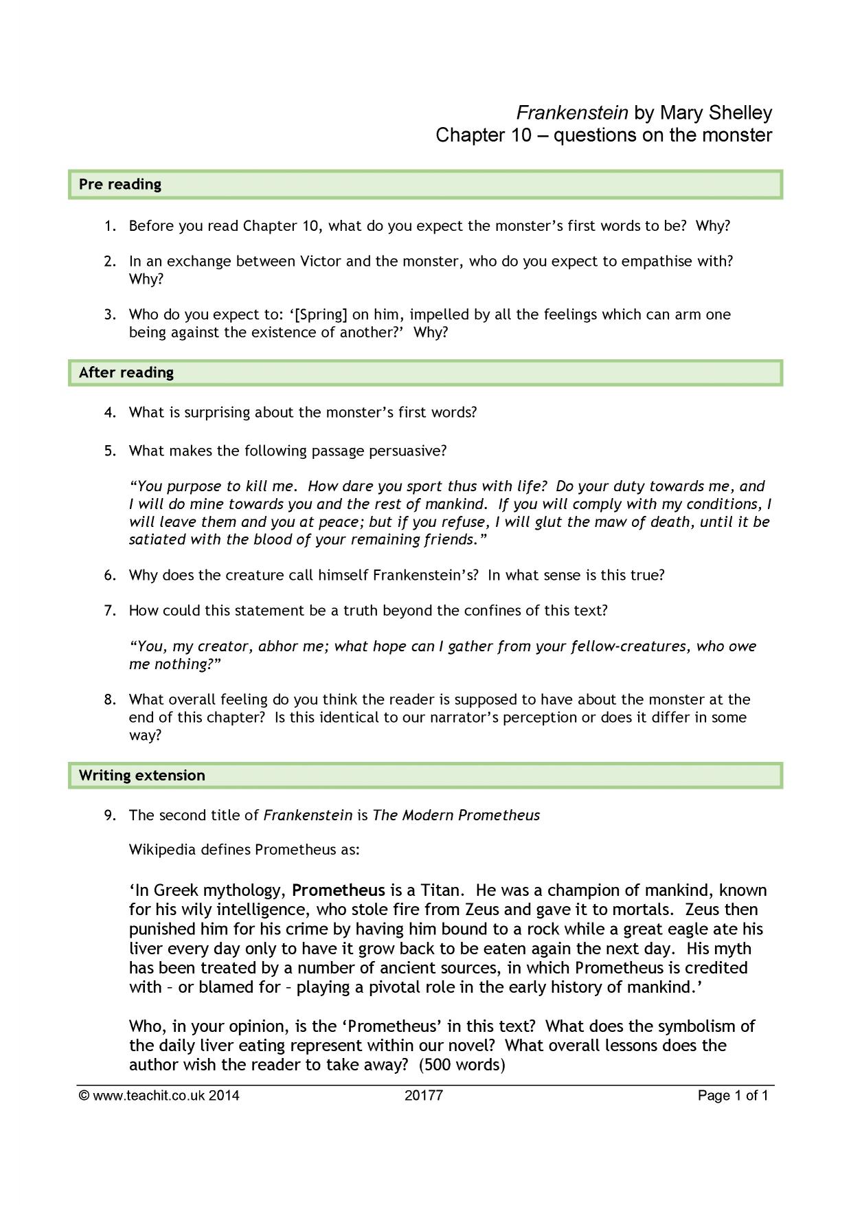 Frankenstein Analysis Essay Works Cited