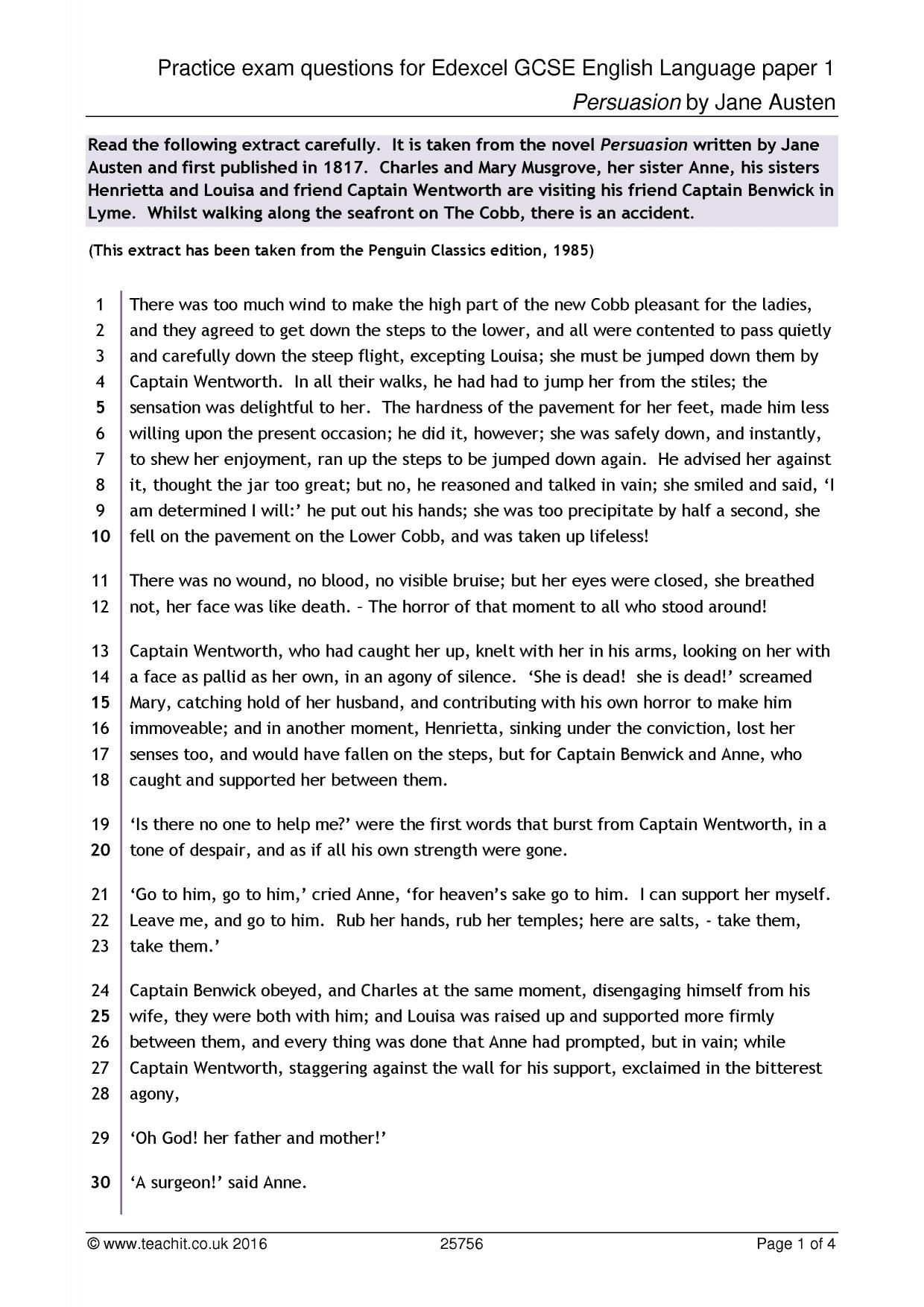 Practice Exam Questions For Edexcel GCSE English Language Paper 1