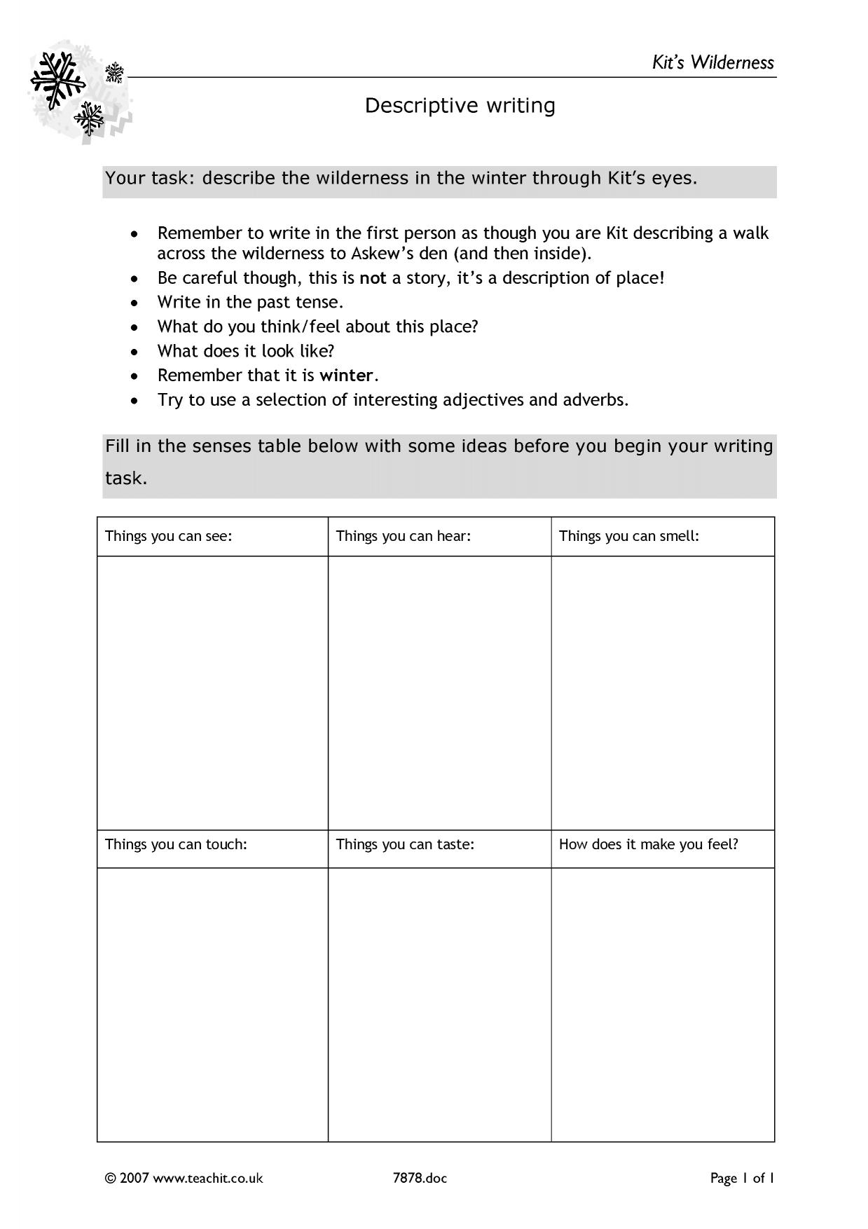 Descriptive Writing Task Imaginative Writing KS3 Writing Key 