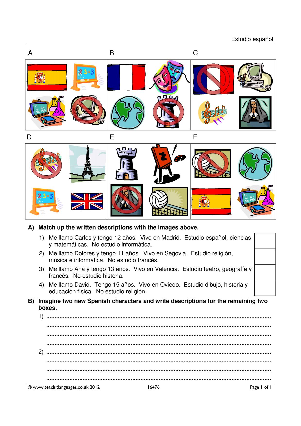 Starter Worksheet School Subjects KS3 Spanish Teaching Resource 