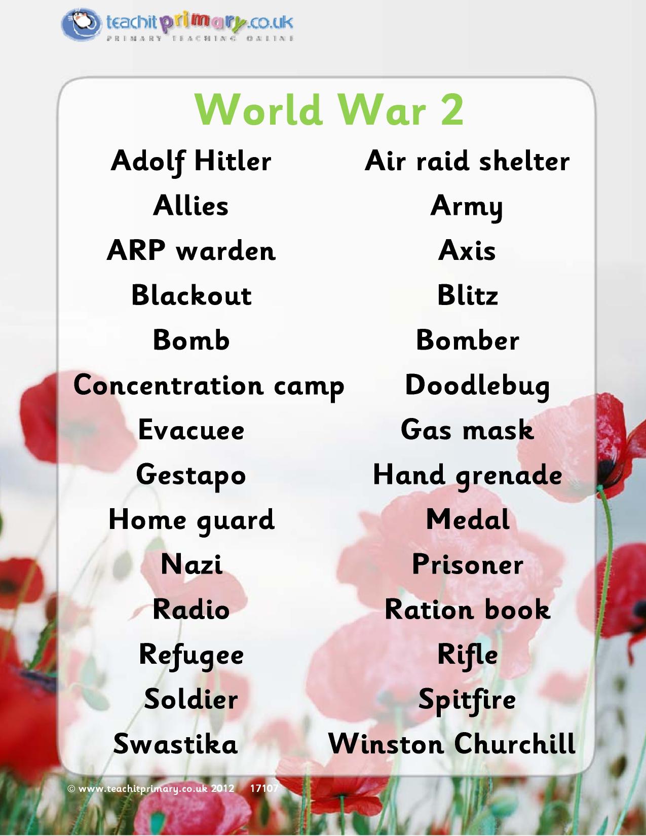 World War 2 Word Mat History KS2 World War II Teachit