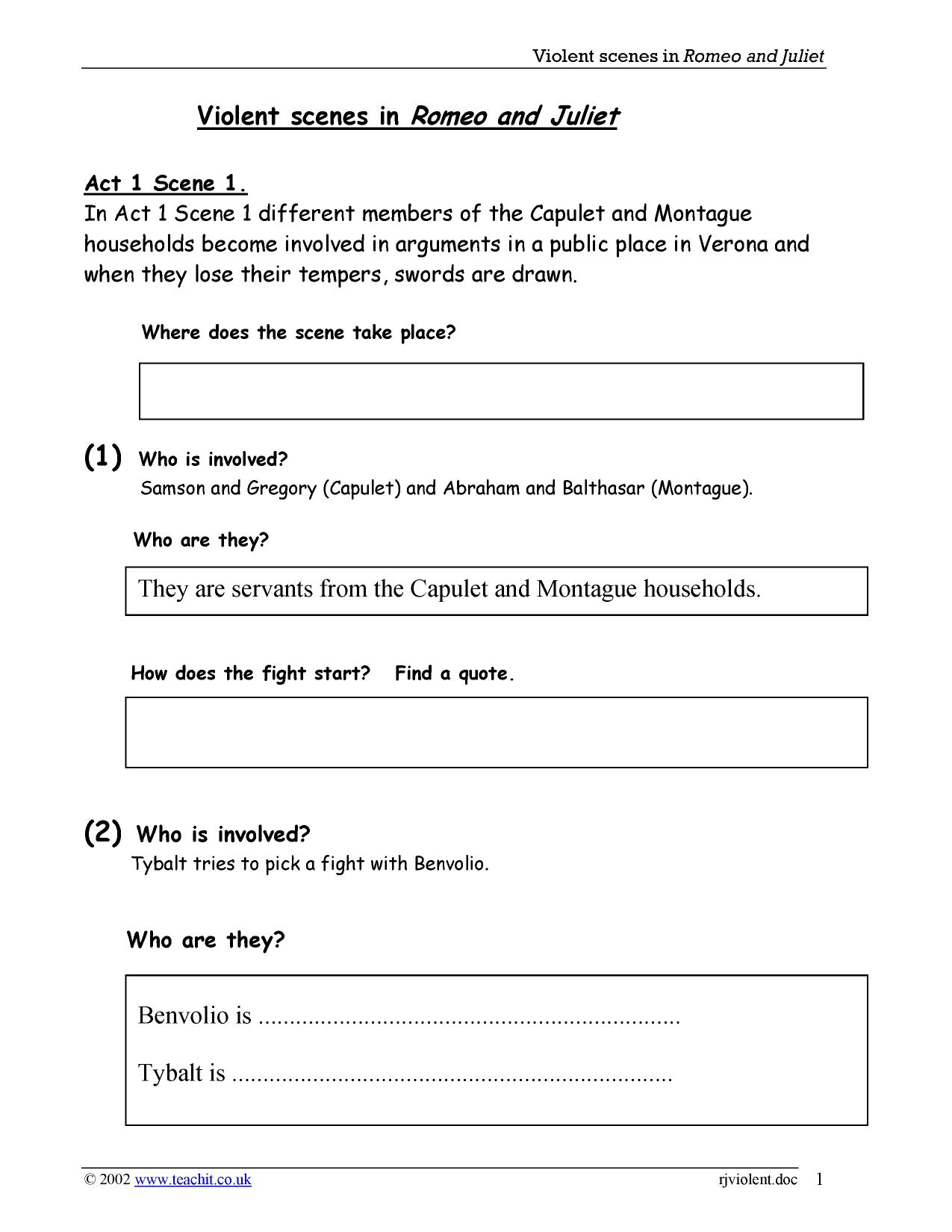 Analysis of violent scenes in Romeo and Juliet | KS3-4 English | Teachit