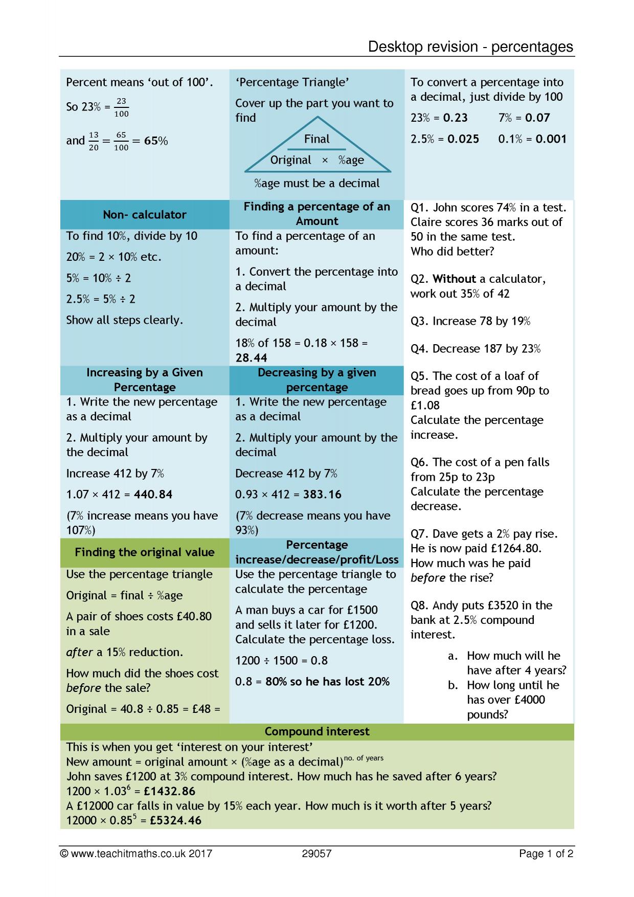percentages-revision-foundation-gcse-maths-teachit