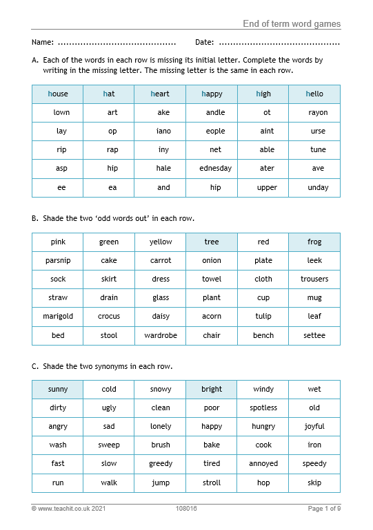 End Of Term Word Games English KS2 Teachit End Of Term Word Games English KS2 Teachit
